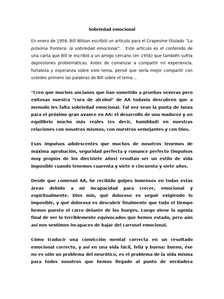 Sobriedad Emocional Articulo | PDF | Amor | Las emociones