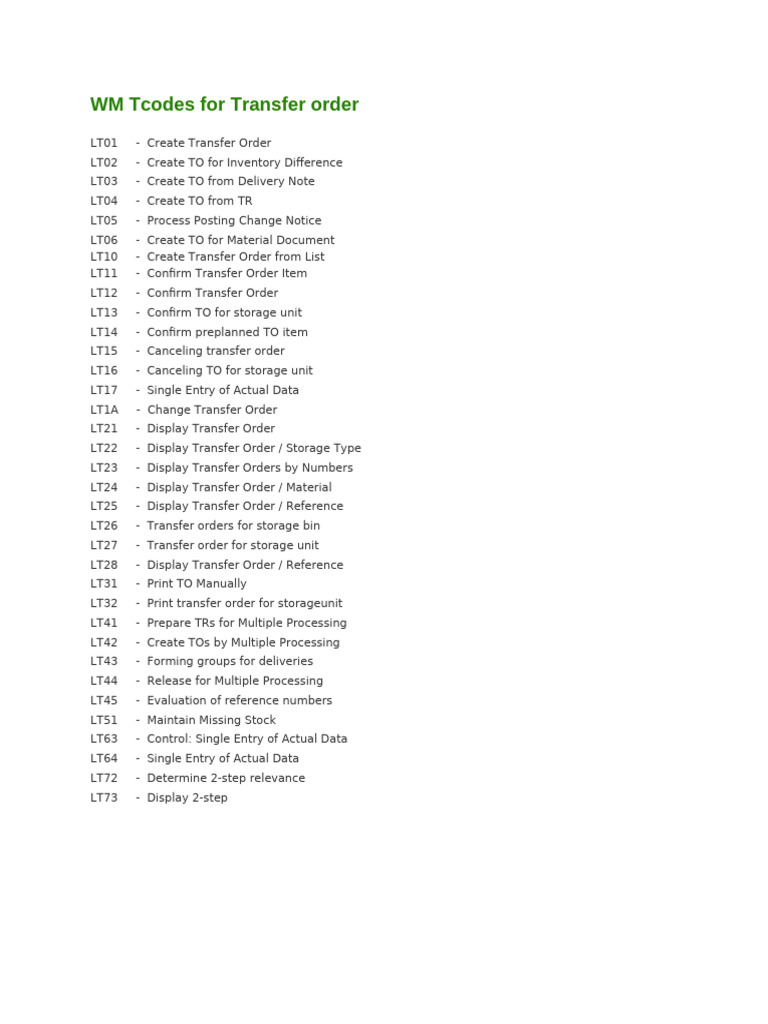 tcodes | PDF | Inventory | Computing