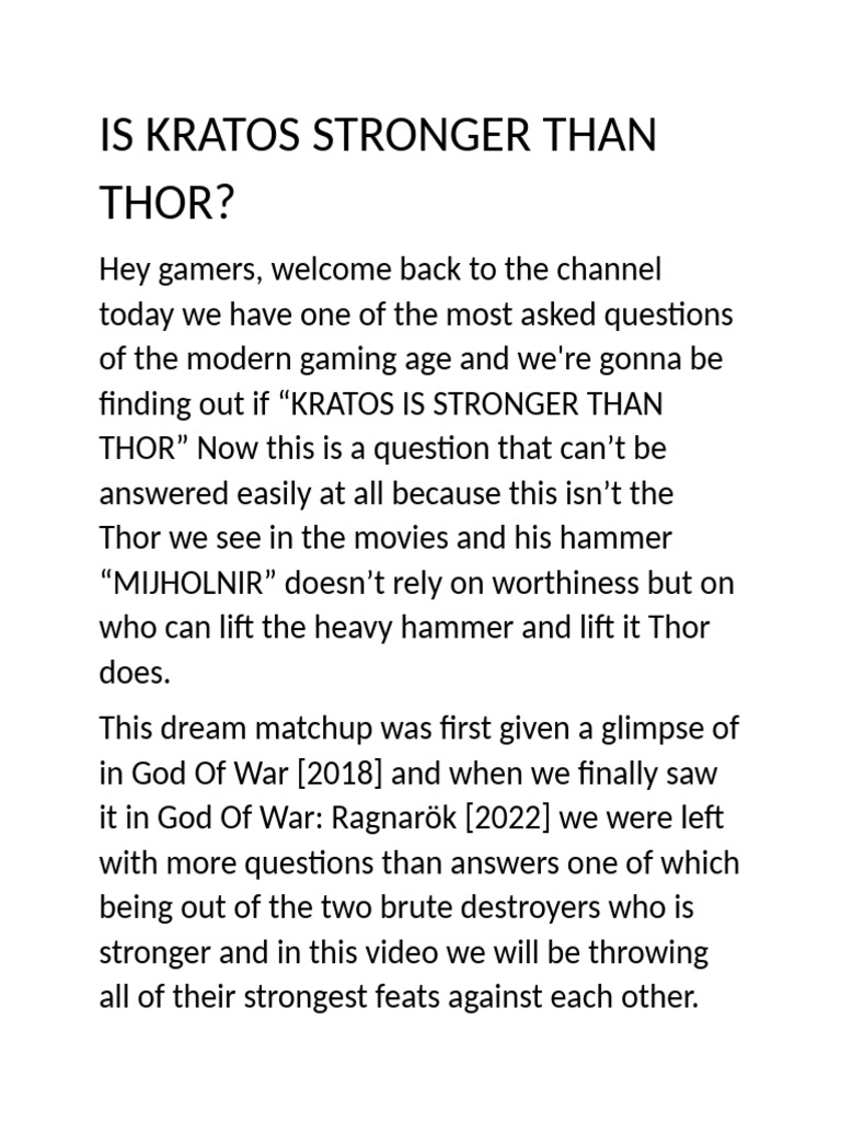 IS KRATOS STRONGER THAN THOR | PDF | Thor