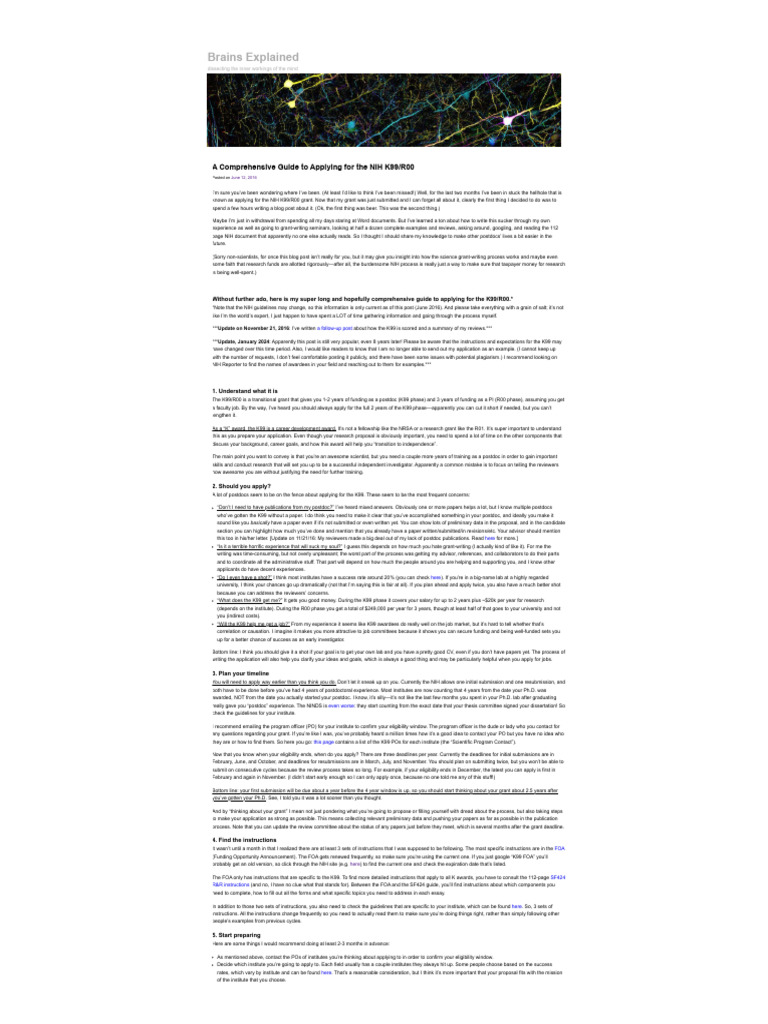A Comprehensive Guide To Applying For The NIH K99 - R00 - Brains ...