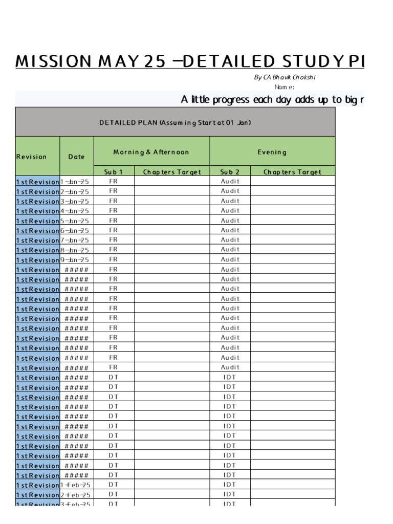 Study Planner Tracker Ca Final May 25 Bhavik Chokshi Final Pdf