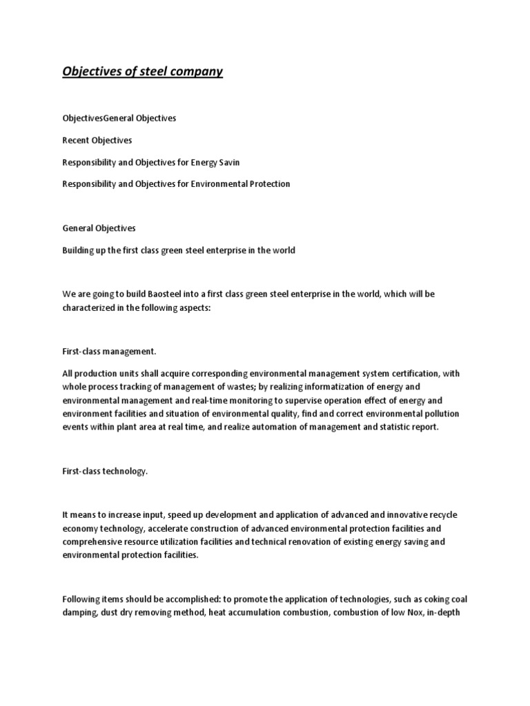 Objectives of Steel Company | PDF | Recycling | Wastewater