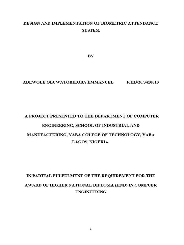Biometric Attendance System - Final-Year-Project IDEA 1 | PDF ...