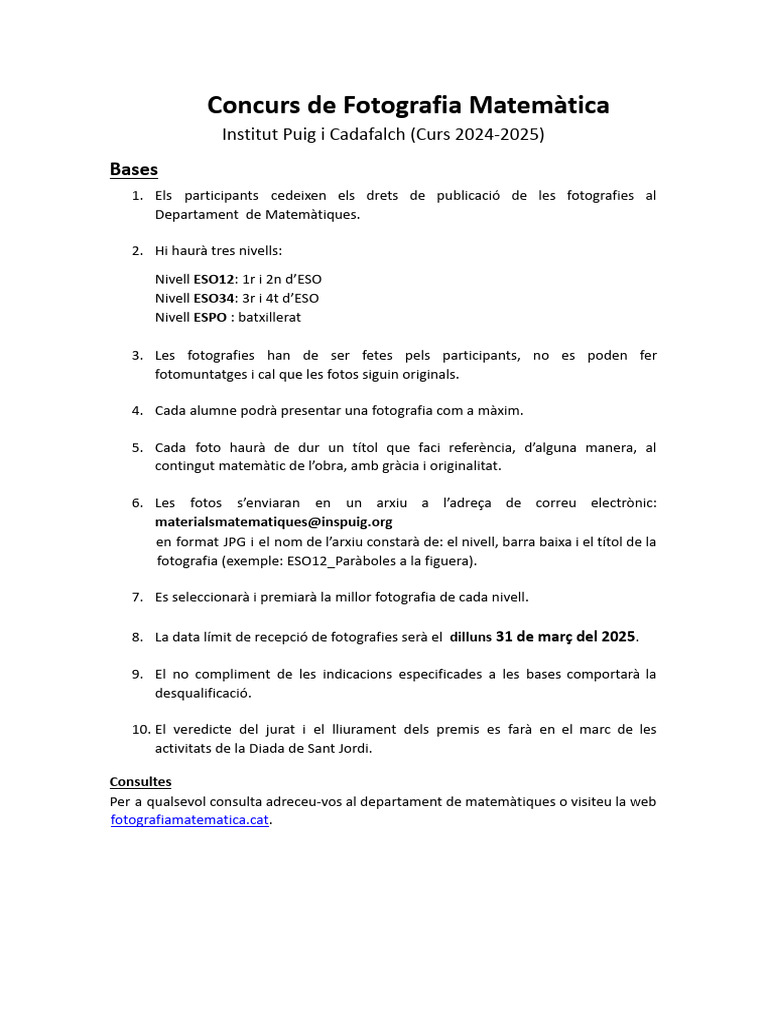 Bases Concurs de Fotografia Matematica 2025 | PDF