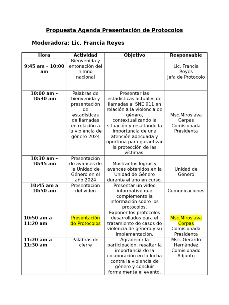 Propuesta Agenda Presentación de Protocolos | PDF