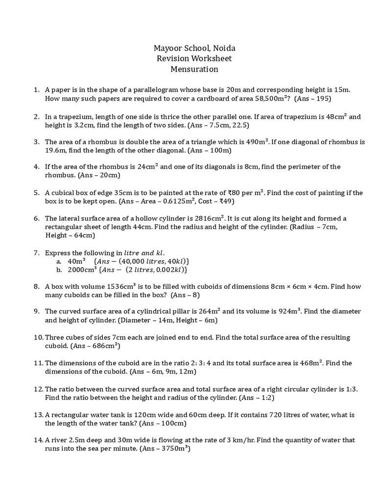 Mensuration Questions and Answers | PDF