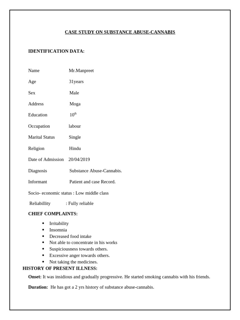 Cannabis Abuse Case Study: Mr. Manpreet | PDF | Substance Abuse ...