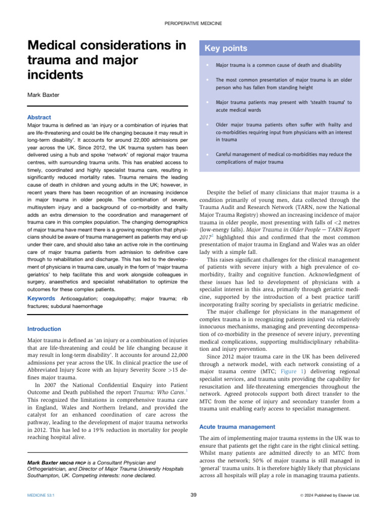 Medical Considerations in Trauma and Major Incidents | PDF | Major Trauma | Bleeding