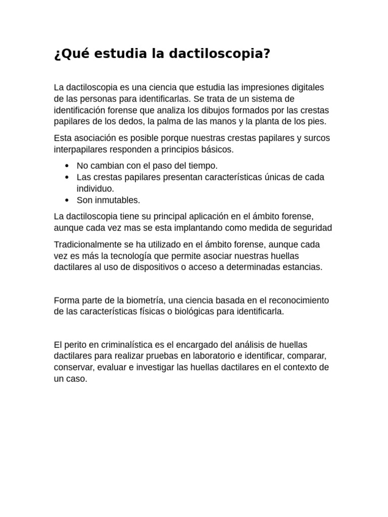 Dactiloscopia: Identificación Forense y Seguridad | PDF