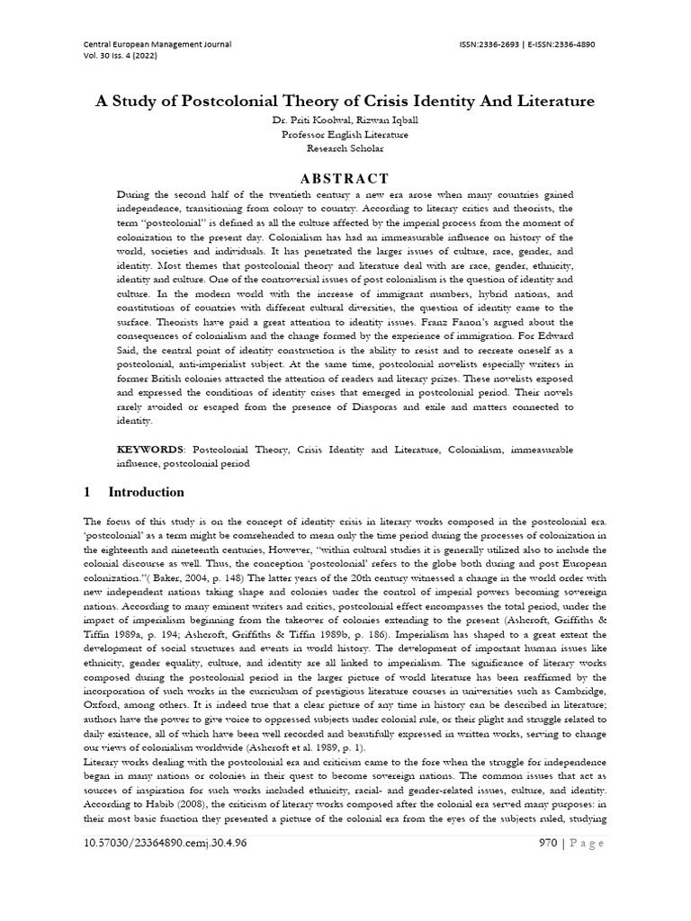 A Study of Postcolonial Theory of Crisis Identity and Literature | PDF ...