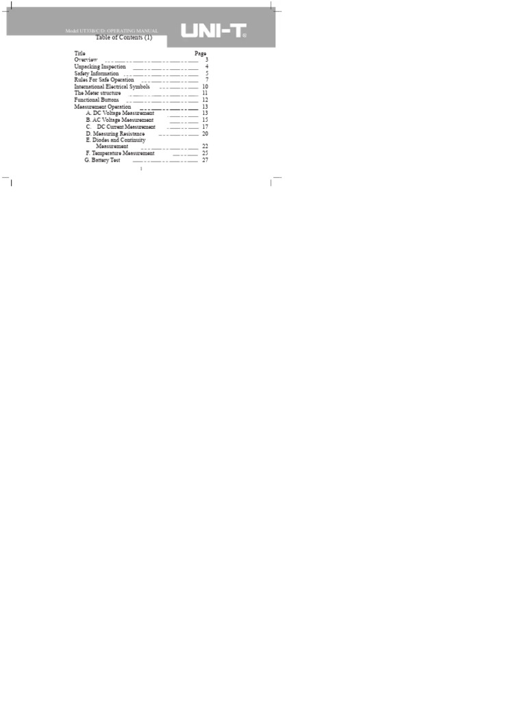 UT33B/C/D Operating Manual Guide | PDF