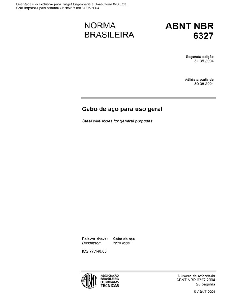 NBR 6327 - Cabo de Aco para Uso Geral | PDF