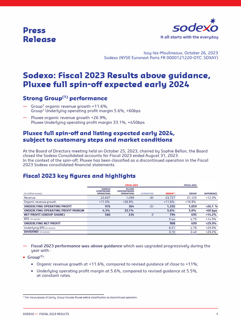 PR-Sodexo-Fiscal-2023-Results-ENG2 | PDF | Free Cash Flow | Inflation