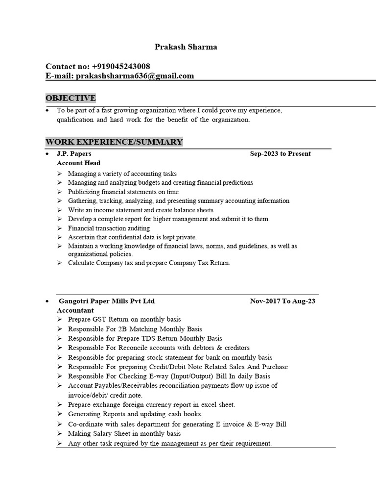 Prakash Resume | PDF | Debits And Credits | Business