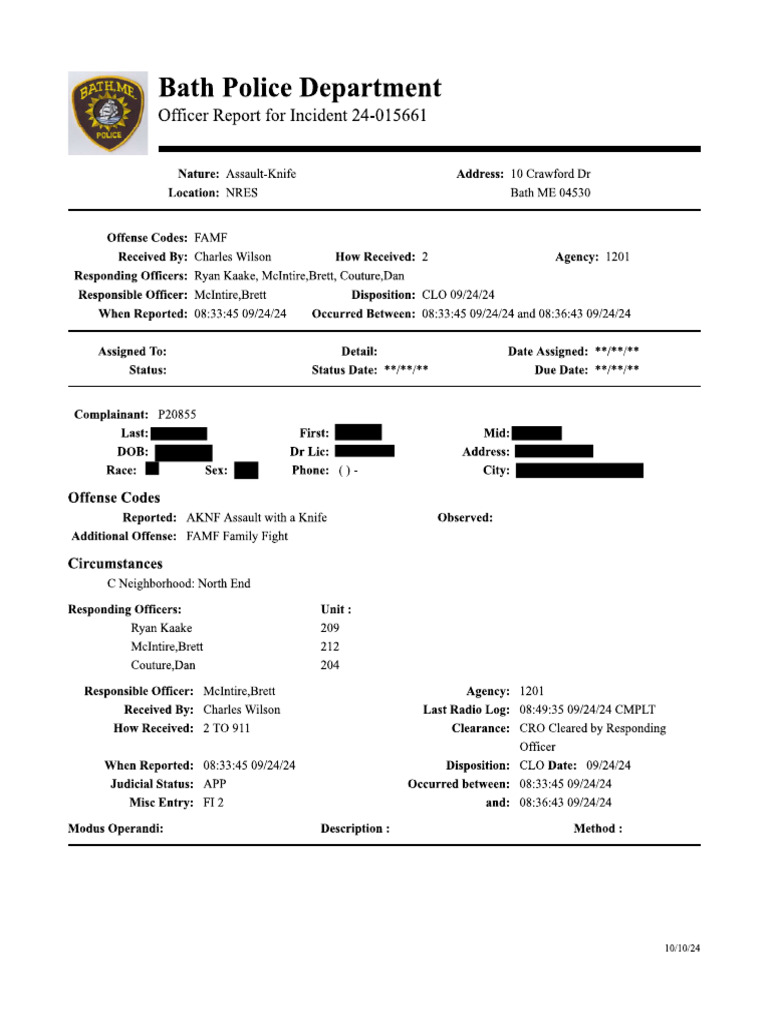Redacted Murder-Suicide Records From Bath Police Department | PDF