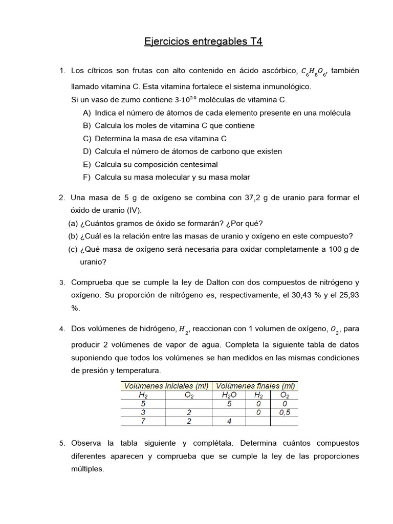 Ejercicios Entregables | PDF | Oxígeno | Gases