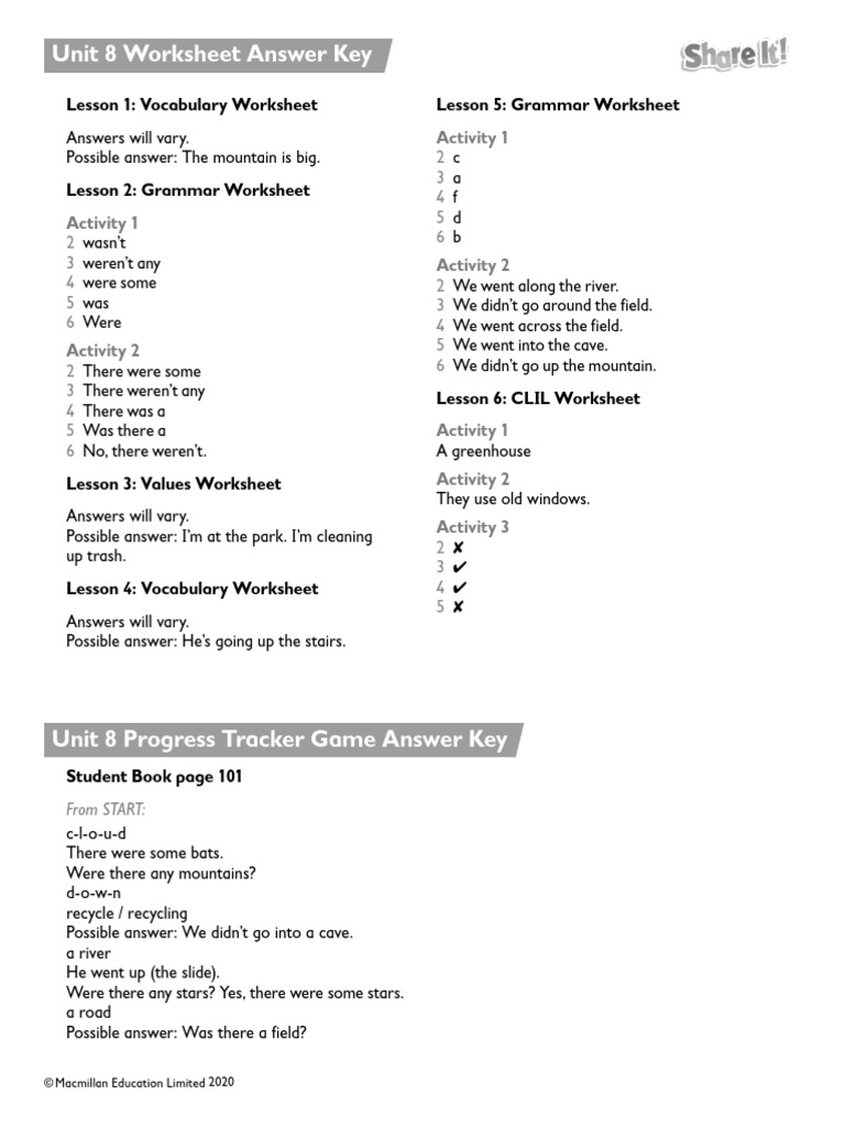 Unit 8 Progress Tracker Answer Key | PDF
