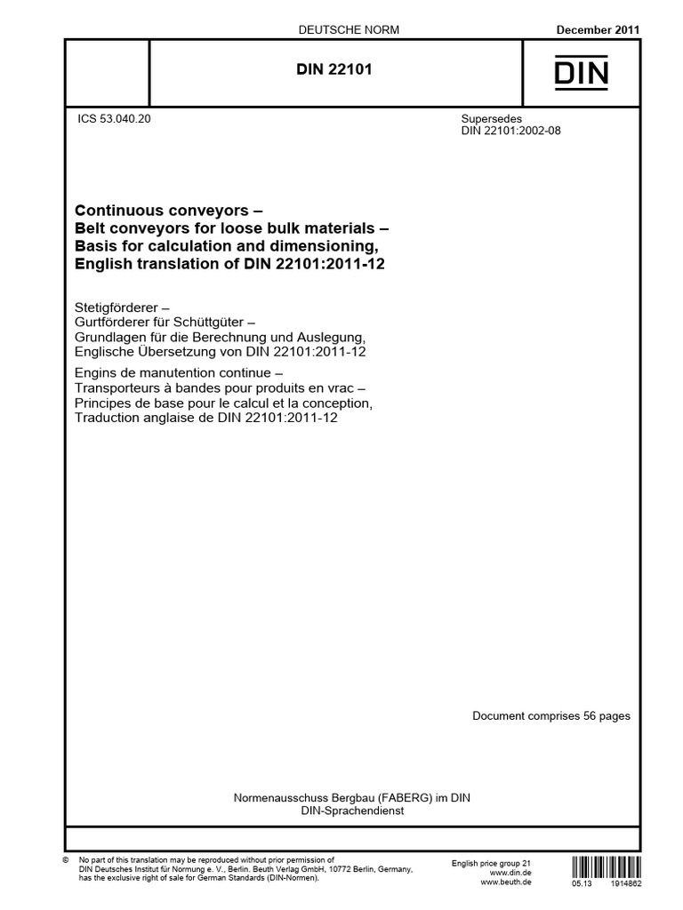 DIN 22101: Belt Conveyors Standards | PDF