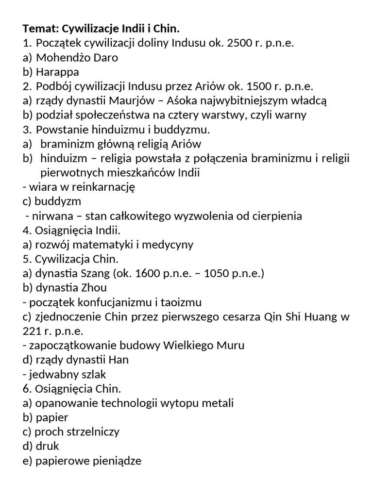 Cywilizacje Indii i Chin. | PDF