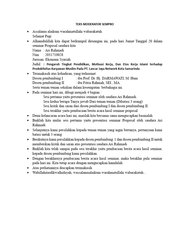 Teks Moderator Sempro | PDF