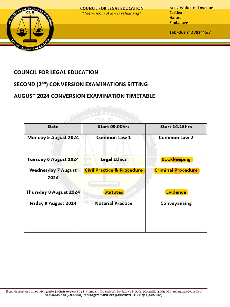 Cle August 2024 Examination Time Table 2 | PDF