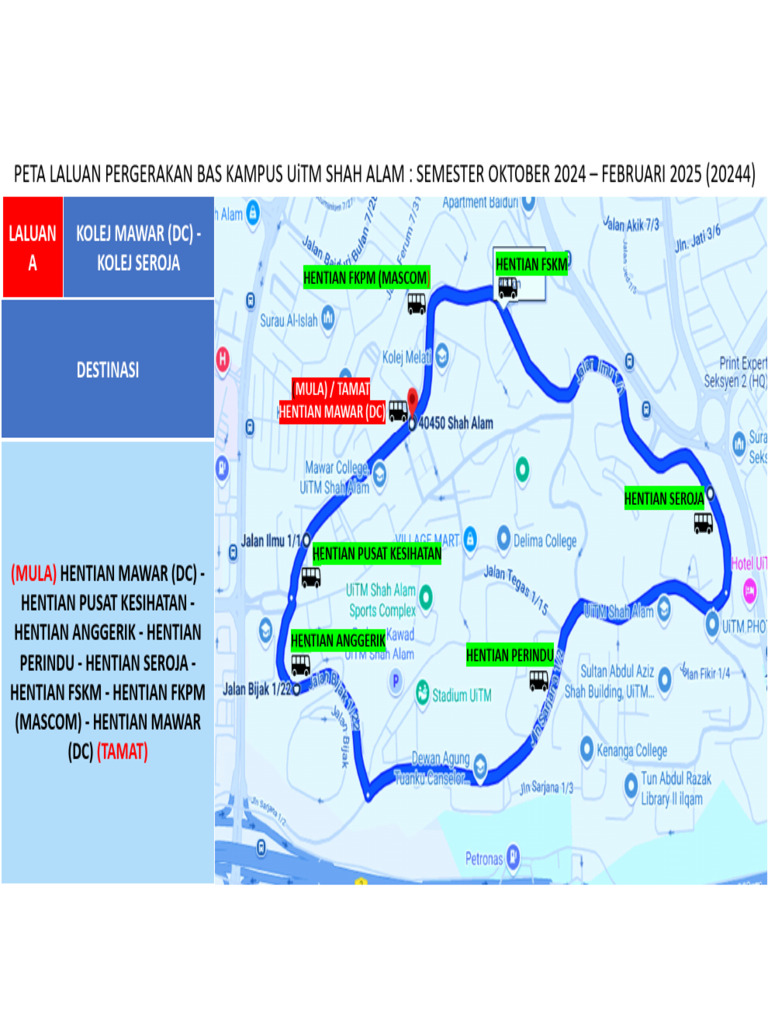 PETA LALUAN BAS KAMPUS UiTM SHAH ALAM - SEMESTER OKTOBER 2024 ...