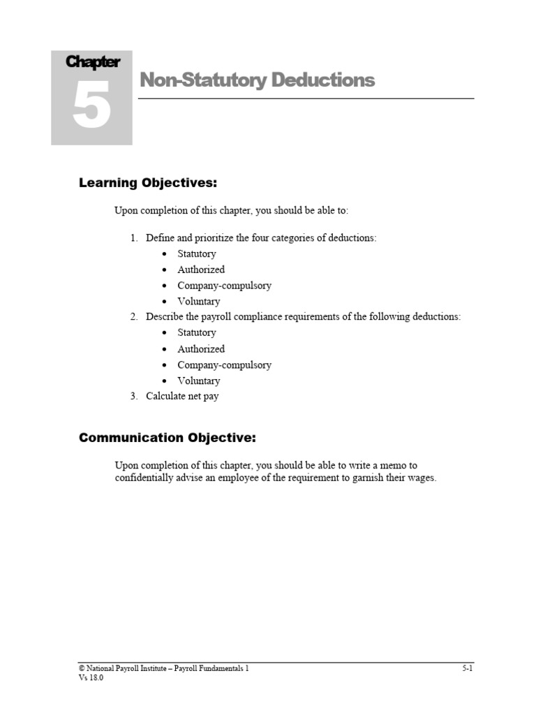 2024 PF1 Chapter 5 - Non-Statutory Deductions | PDF | Payroll Tax | Payroll