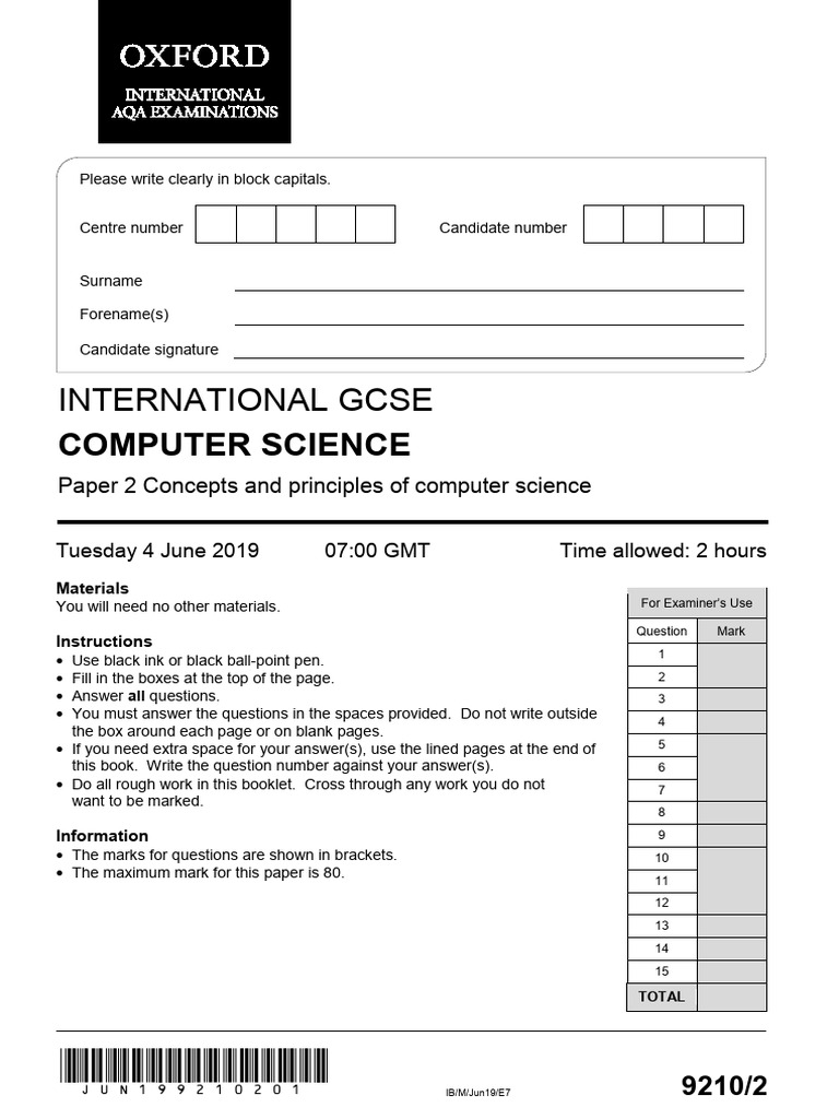 gcse-computer-science-unit2-question-paper-Jun19 | PDF | Computer Data ...