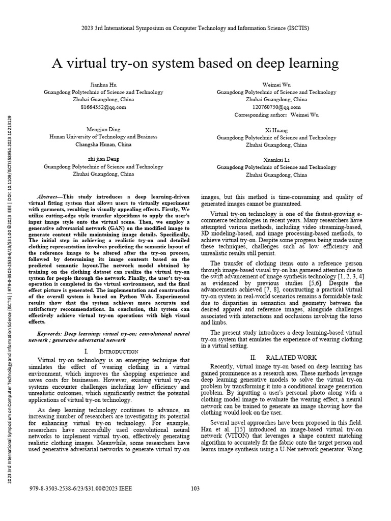 A Virtual Try-On System Based On Deep Learning | PDF | Deep Learning | Databases