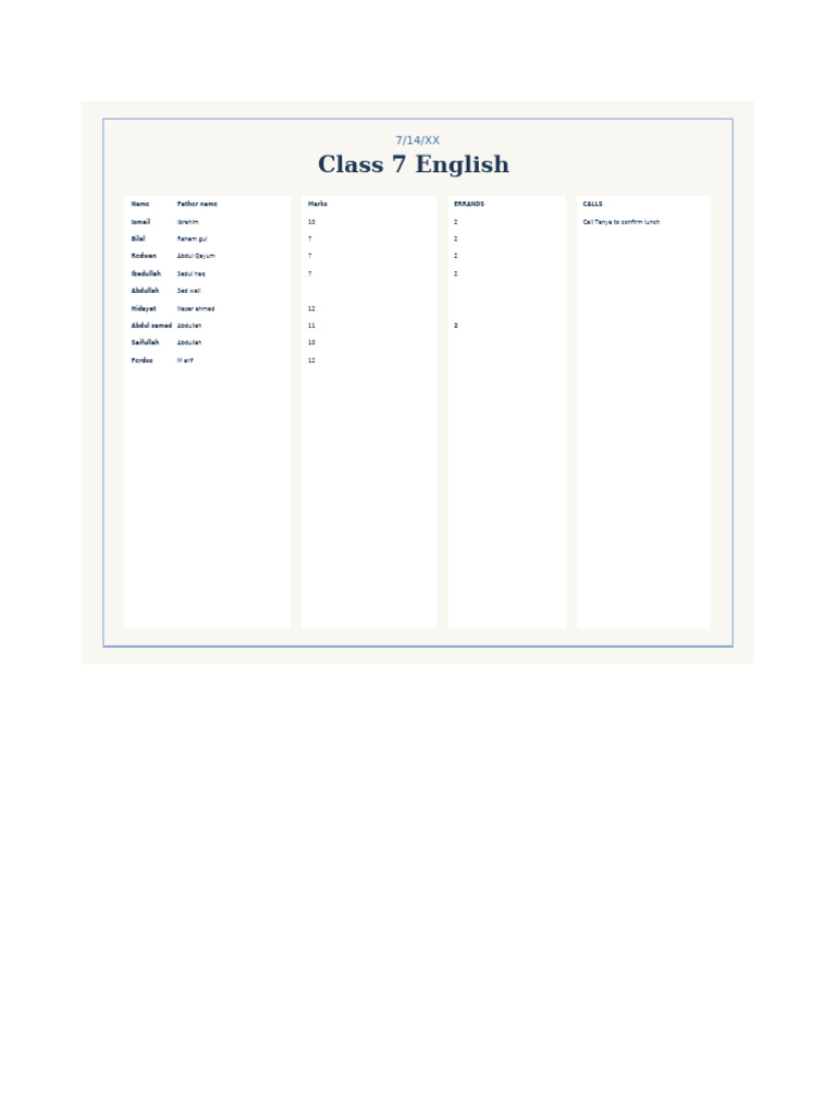 Class 7 English Marks | PDF