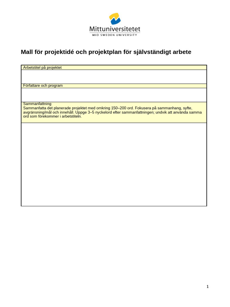 Mall För Projektidé Och Projektplan | PDF