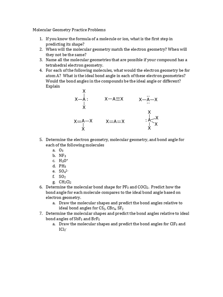 Molecular Geometry Exercises | PDF