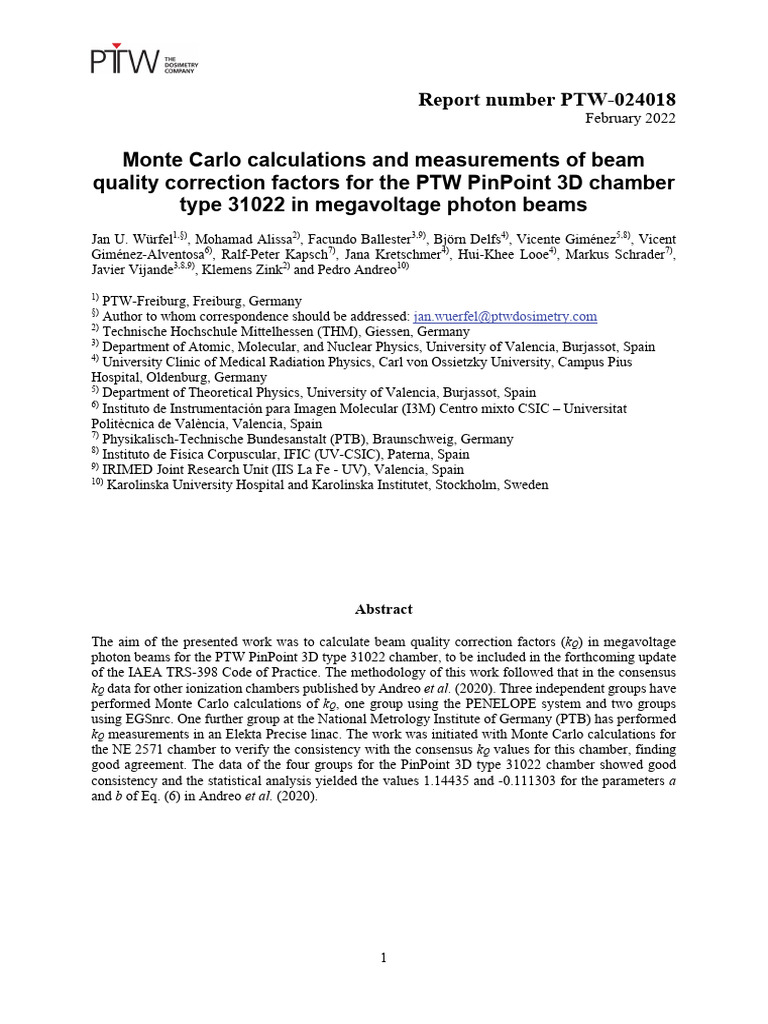 KQ PinPoint 3D Type31022 Internal Report | PDF | Monte Carlo Method | Electron