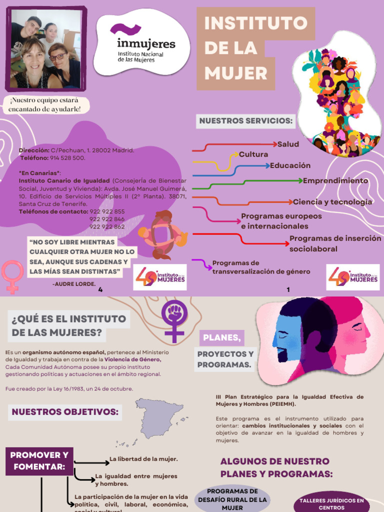 Díptico Planes y Programas Instituto Nacional de La Mujer | PDF | Igualdad de género | Estudios ...