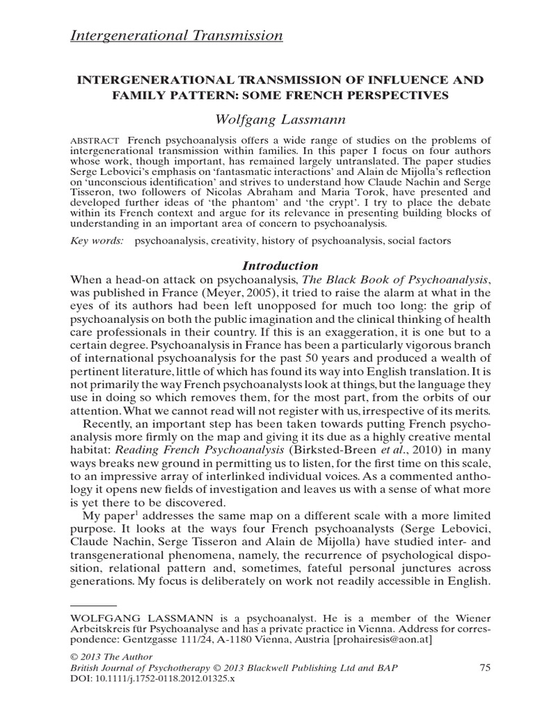 Lassmann__Intergenerational transmision of influence and family pattern ...
