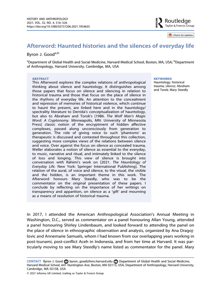 Silence and Hauntology in Anthropology | PDF