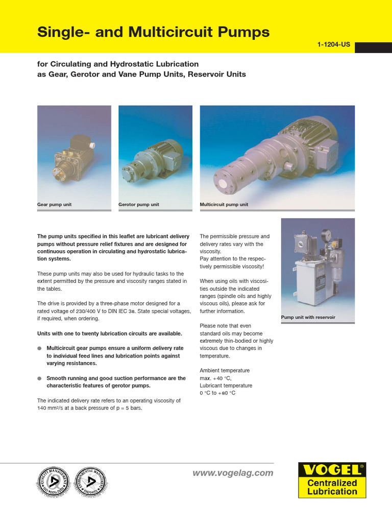 Single and Multicircuit Pumps 1-1204-US | PDF | Pump | Bearing (Mechanical)