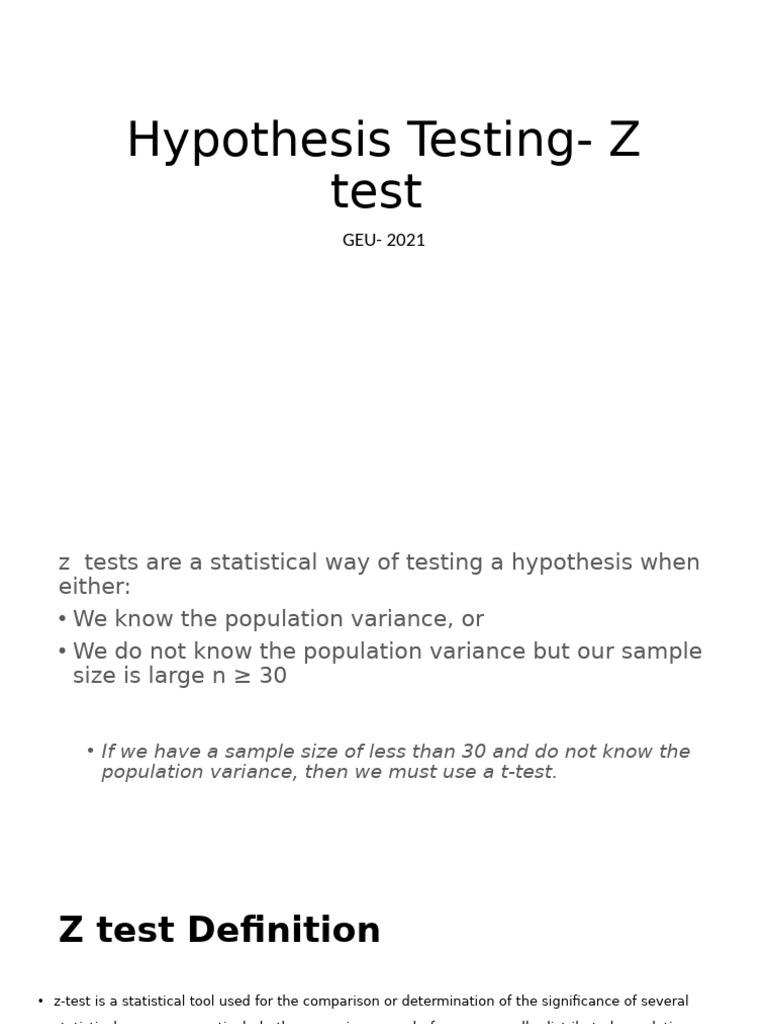 Hypothesis Testing- Z Test | PDF | Statistical Significance ...