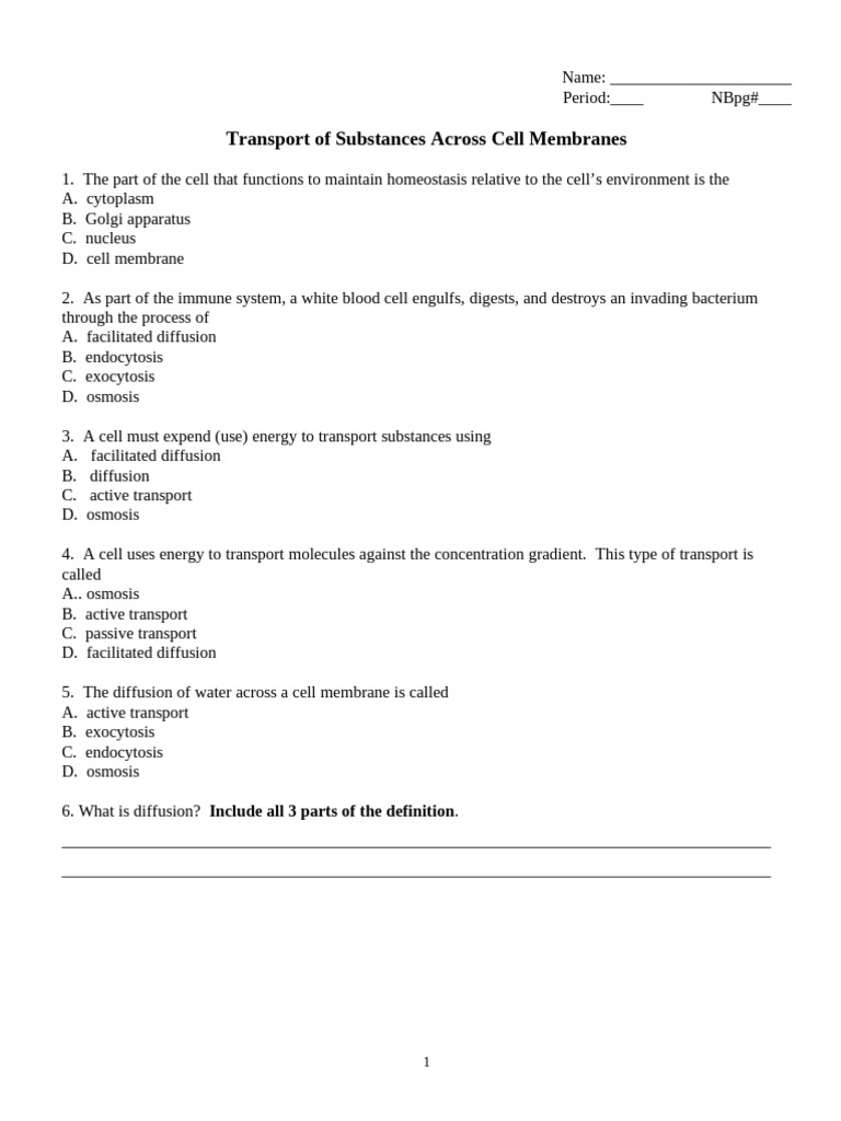 Transport of Substances Across Cell Membranes LBSS 2 | PDF | Osmosis ...