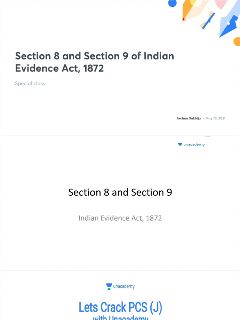 Section 8 and Section 9 of Indian Evidence Act 1872 No Anno | PDF