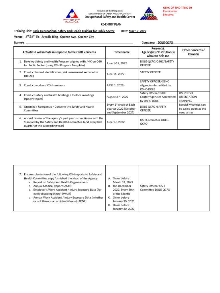 Jeliza Manaligod Re Entry Plan Form 2022 - GOV - Fillable | PDF ...