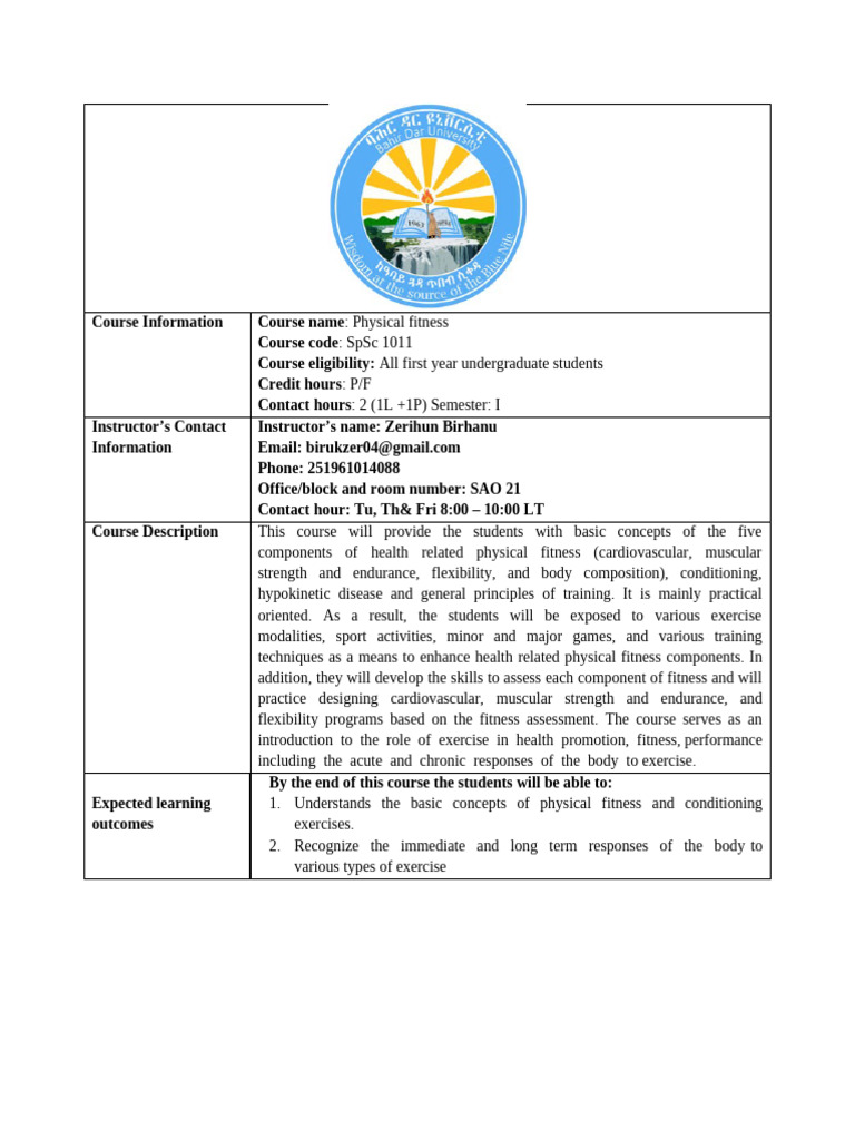 Freshman Physical Fitness Course Overview | PDF | Physical Fitness