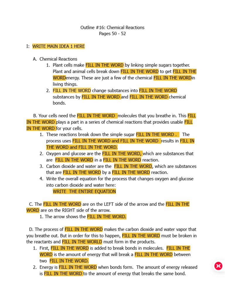 Outline #16 - Chemical Reactions | PDF