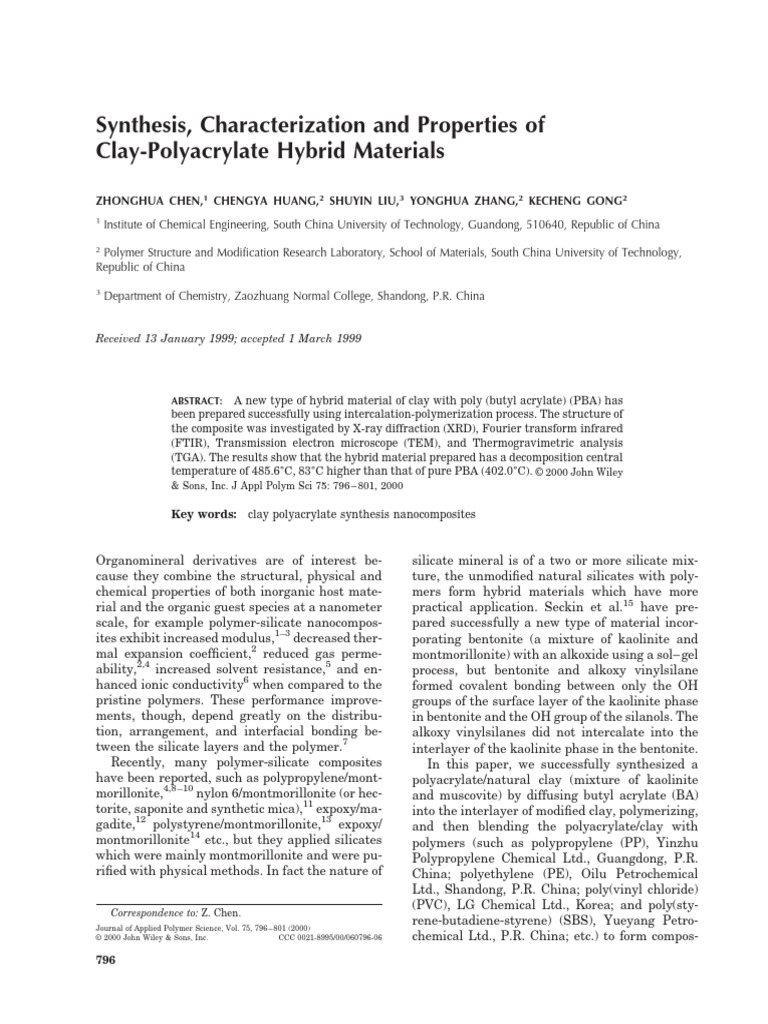 Clay-Polyacrylate Hybrid Material Study | PDF | Polymers | Polyvinyl ...