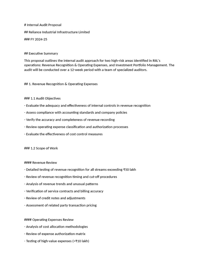 Internal Audit Proposal | PDF | Audit | Internal Control