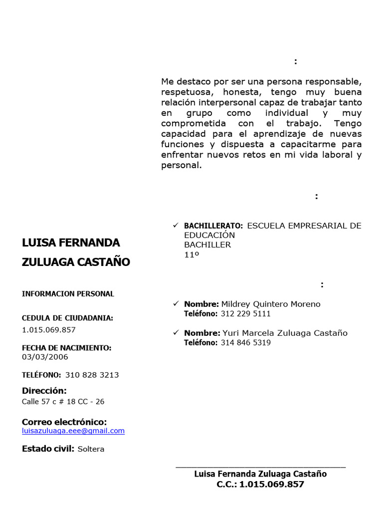 CV Luisa Fernanda Zuluaga Castaño. | PDF