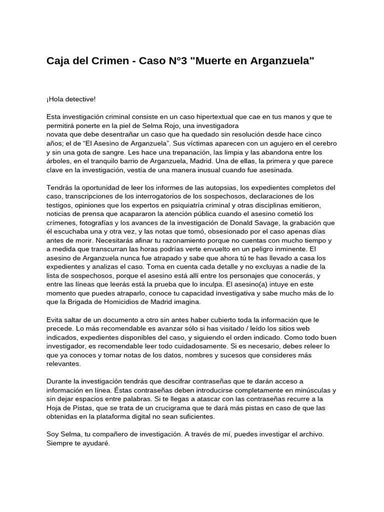 Caja Del Crimen - Caso N°3 - Muerte en Arganzuela | PDF | Contraseña