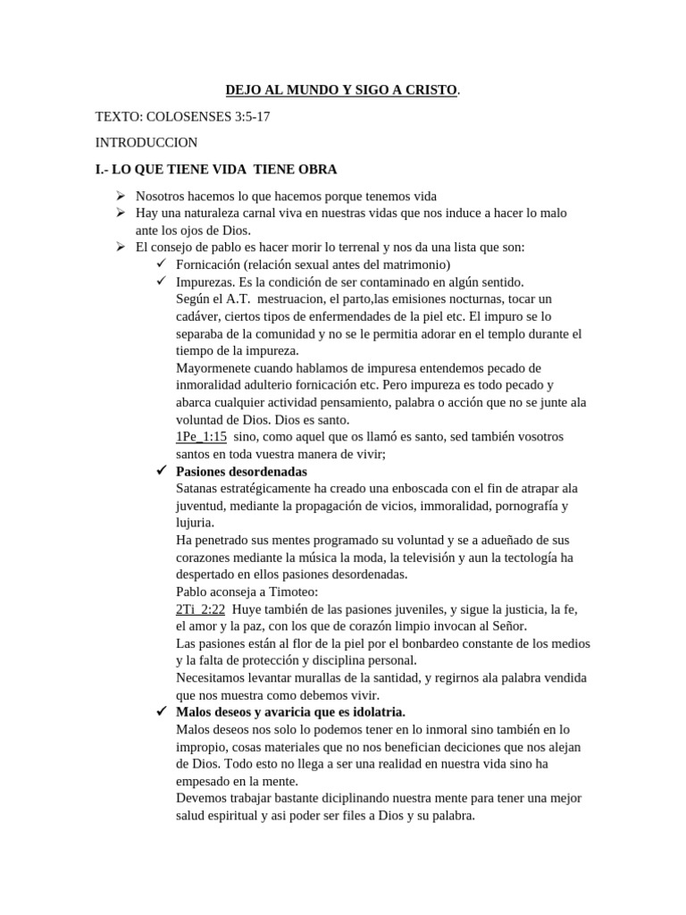 Dejar lo Terrenal y Seguir a Cristo | PDF | Dios | Pecado