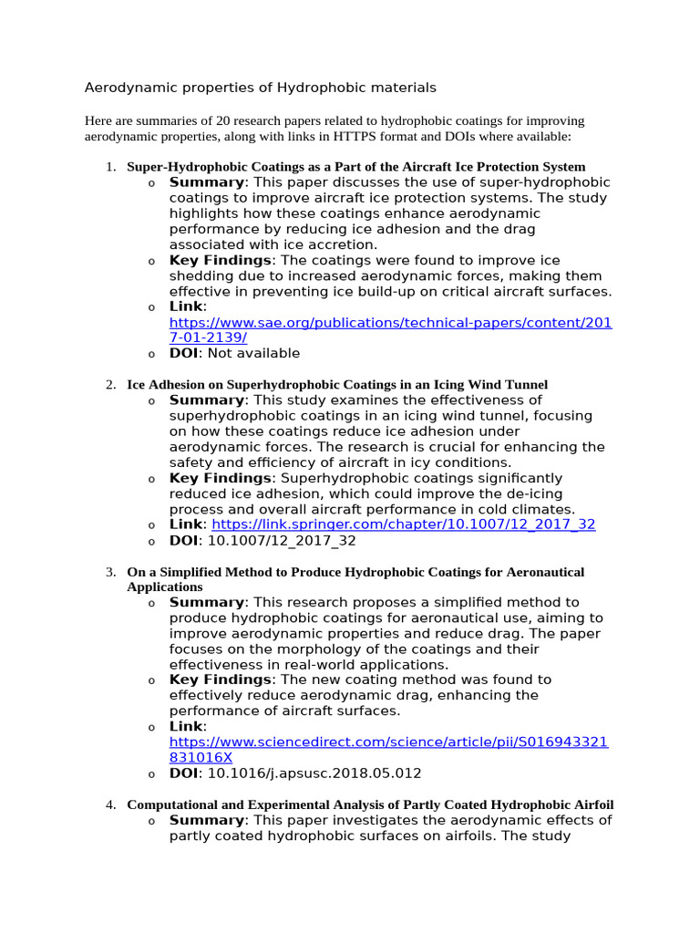 Aerodynamic Properties of Hydrophobic Materials | PDF | Hydrophobe ...