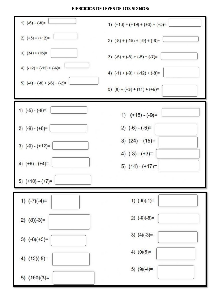 Ejercicios de Leyes de Los Signos | PDF